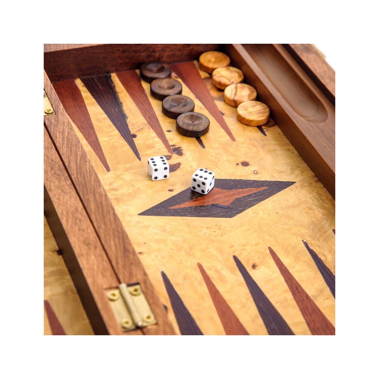 Olive Wood Backgammon Handmade Game Set - Small Size, with Slots
