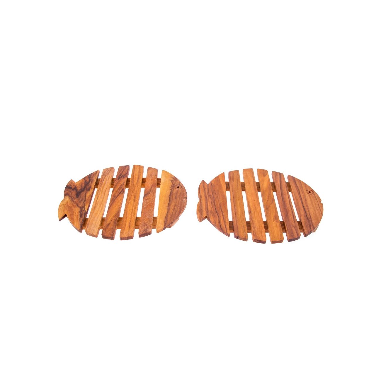 Olive Wood Pot Coasters or Trivets Set of 2 - Heat Resistant, Fish Design