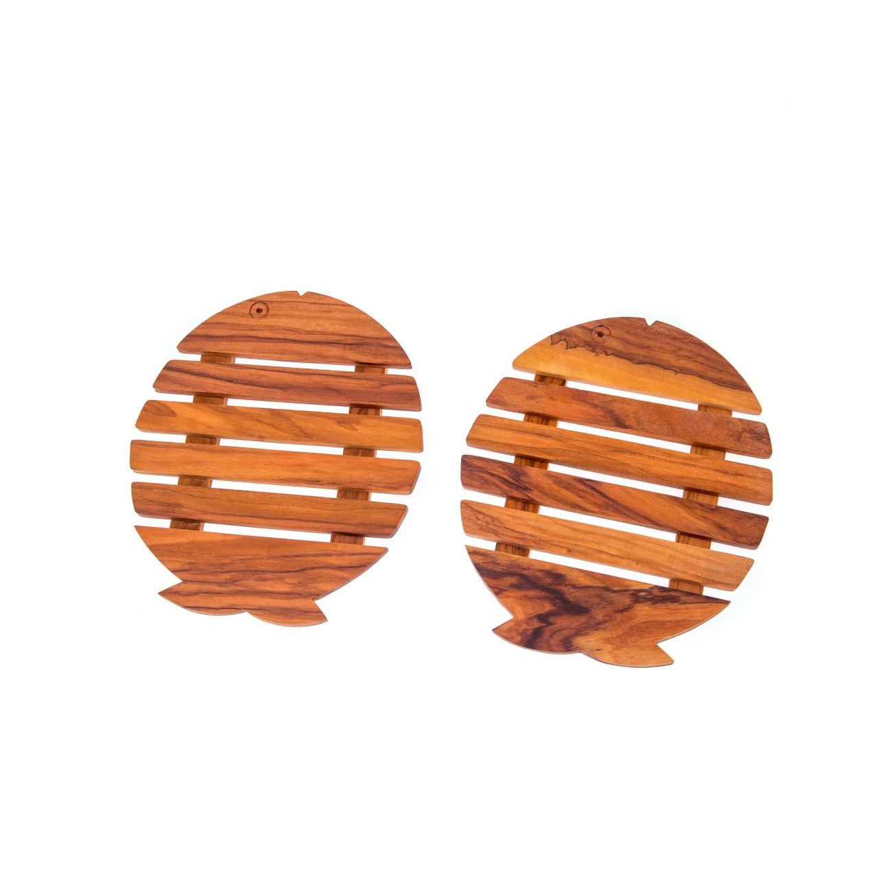 Olive Wood Pot Coasters or Trivets Set of 2 - Heat Resistant, Fish Design