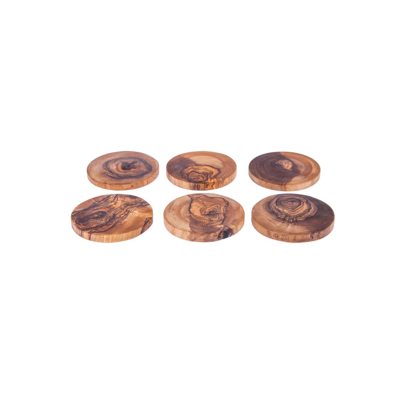 Olive Wood Drink Coasters Set of 6 - Handmade Round Coasters with ...