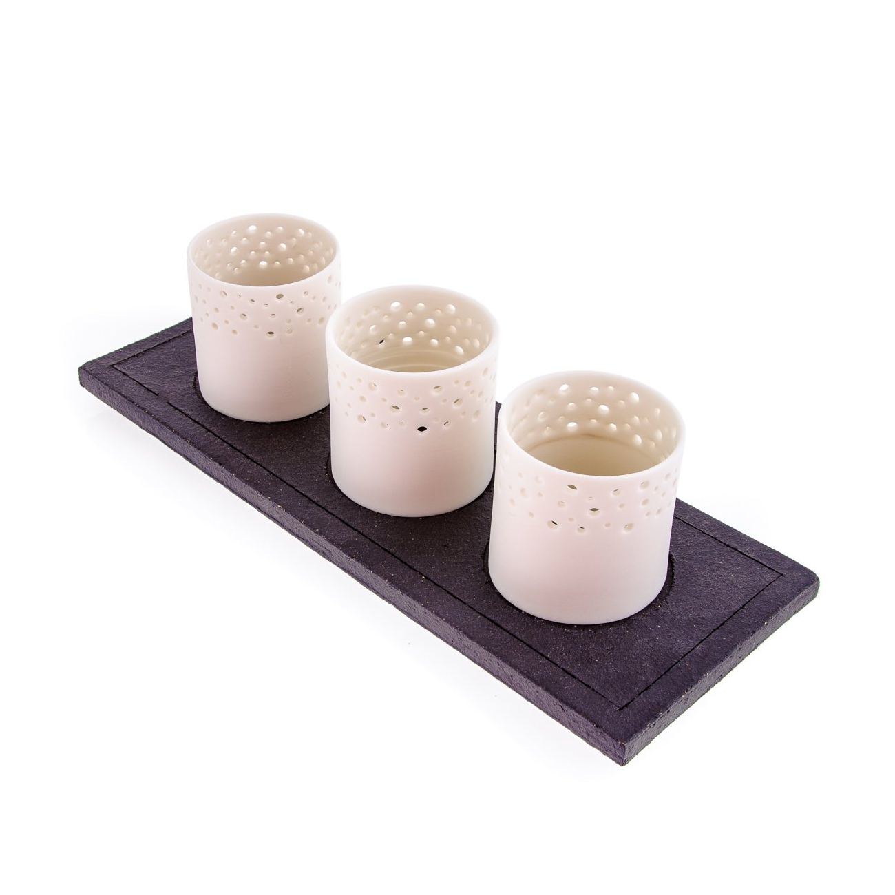 Tea light Lanterns - Set of 3 White Porcelain & Brown Ceramic Base ...