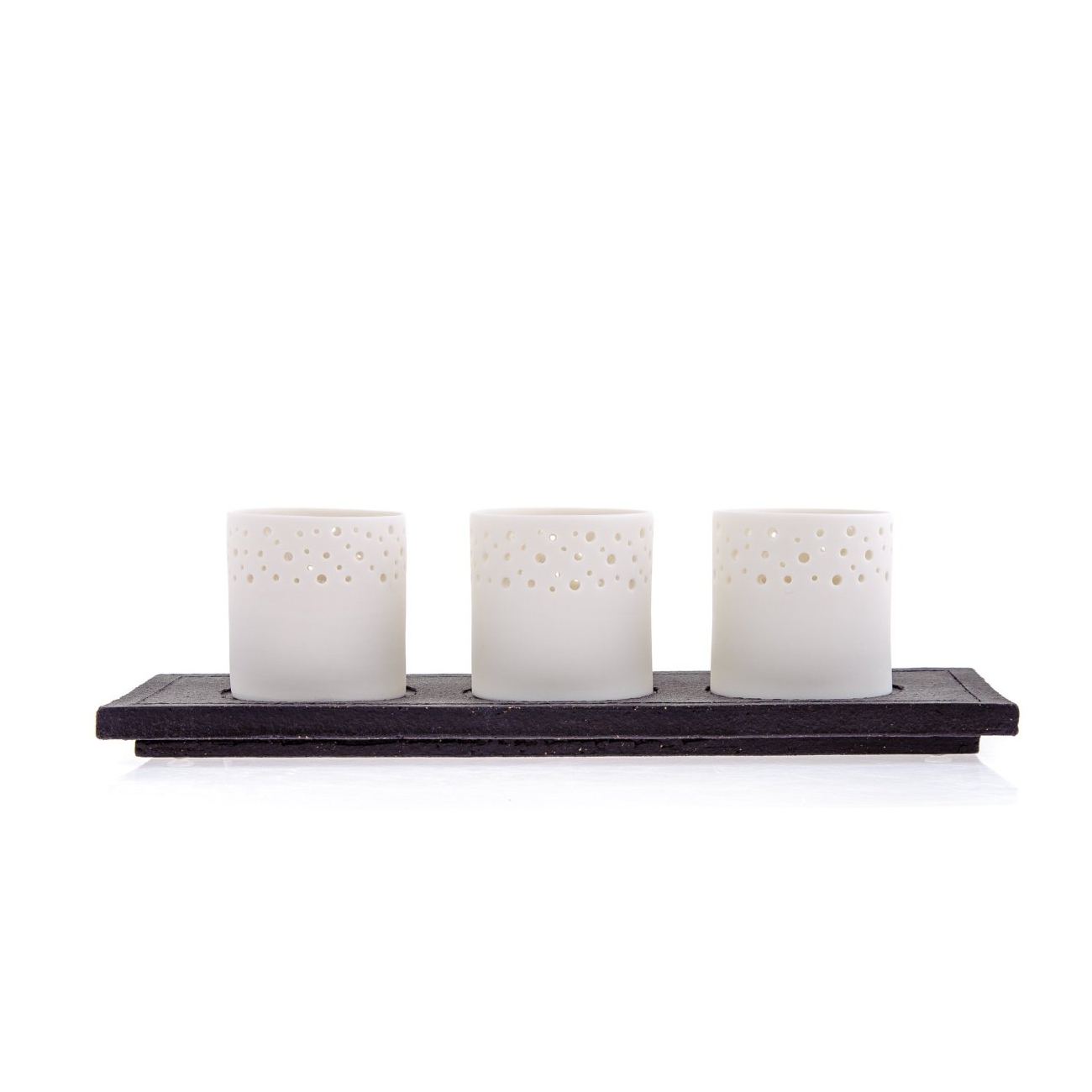 Tea light Lanterns - Set of 3 White Porcelain & Brown Ceramic Base ...