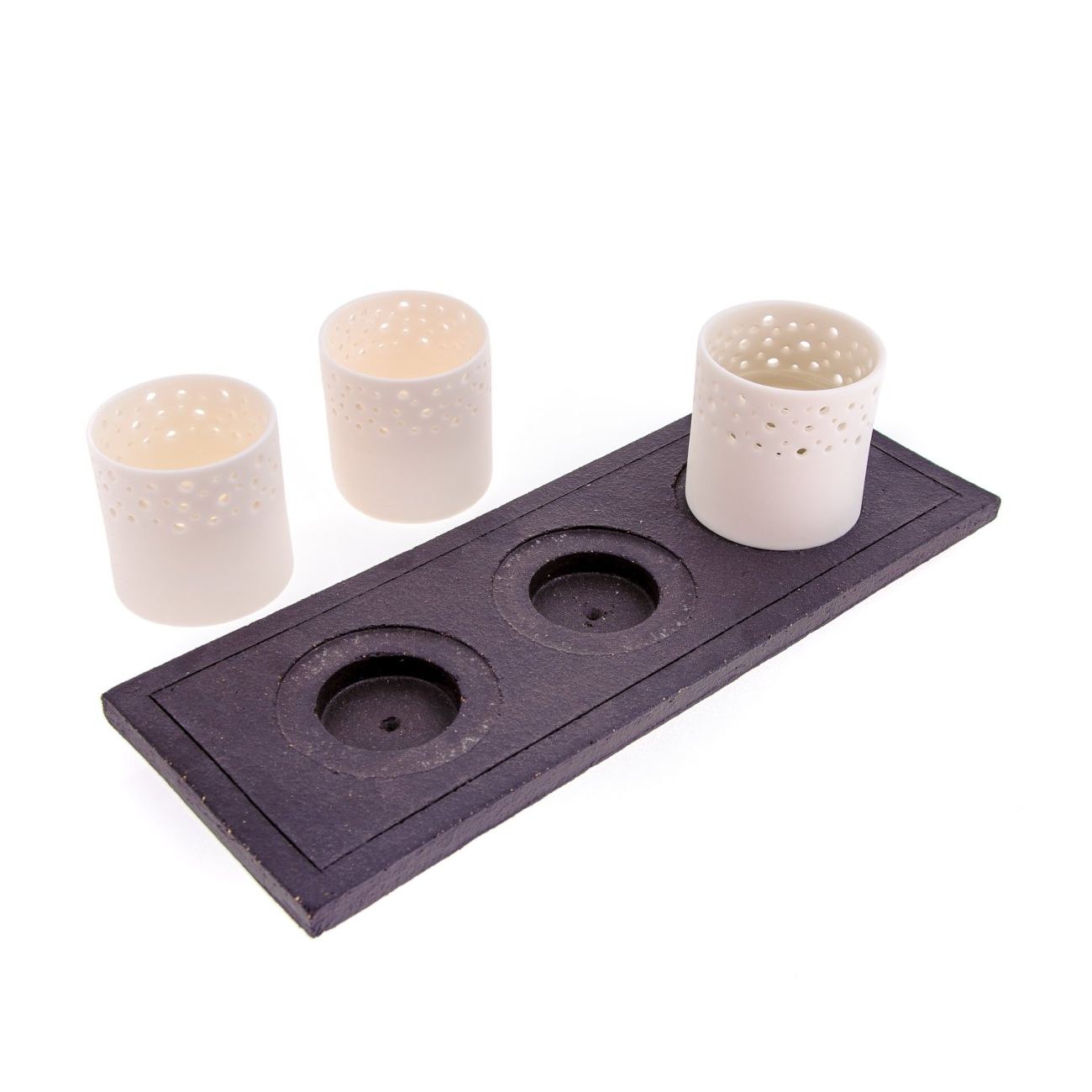 Tea light Lanterns - Set of 3 White Porcelain & Brown Ceramic Base ...