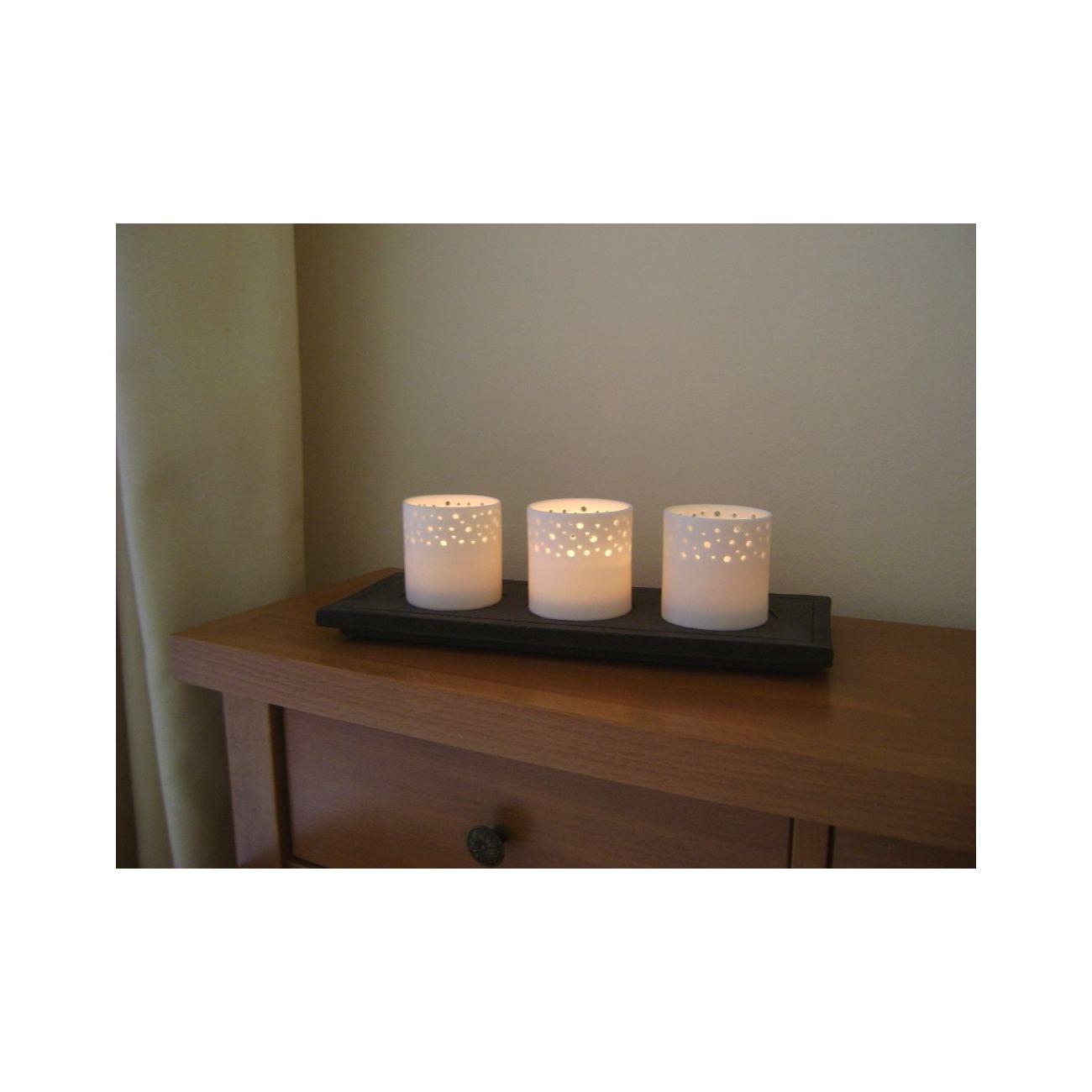 Tea light Lanterns - Set of 3 White Porcelain & Brown Ceramic Base ...