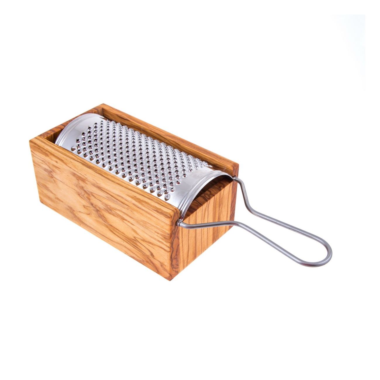 Olive Wood Cheese Grater with Storage Compartment for Grated Cheese