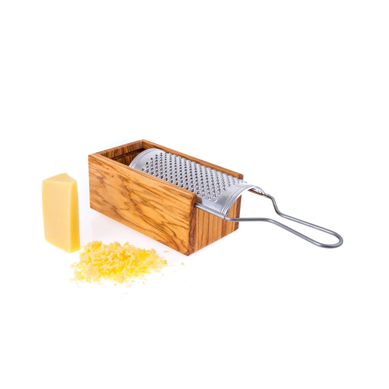 Olive Wood Cheese Grater with Storage Compartment for Grated Cheese