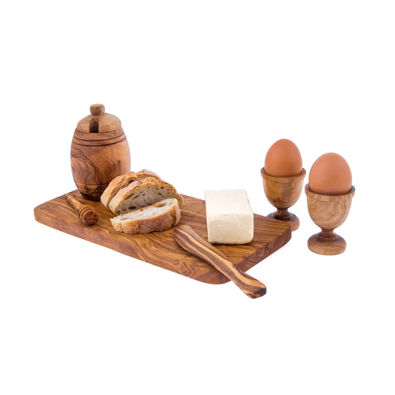 Olive Wood Breakfast Serving Set - Handmade Honey Pot, Honey Dipper, 2 ...