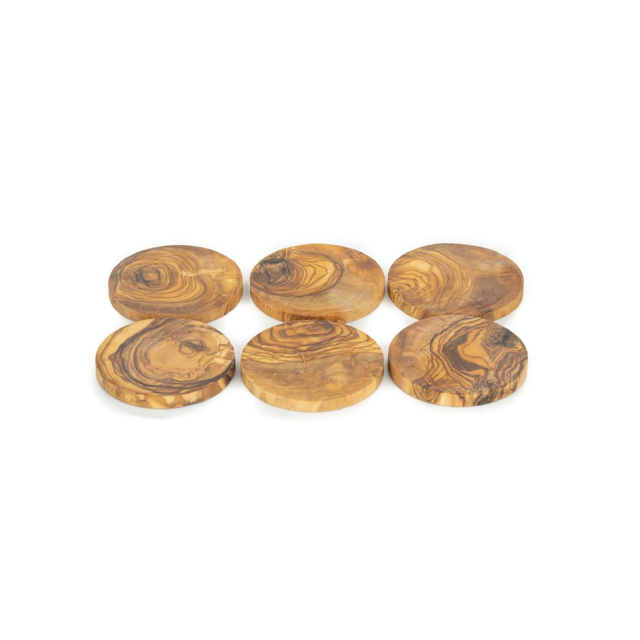 Olive Wood Drink Coasters Set of 6 - Handmade Round Coasters with Round ...