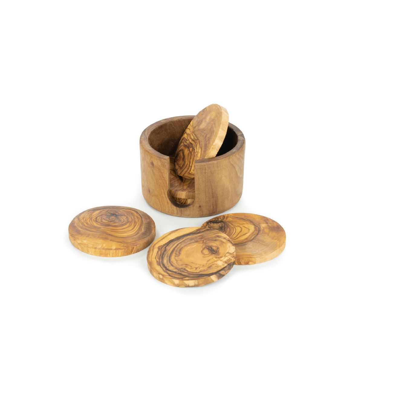 Olive Wood Drink Coasters Set of 6 - Handmade Round Coasters with Round ...