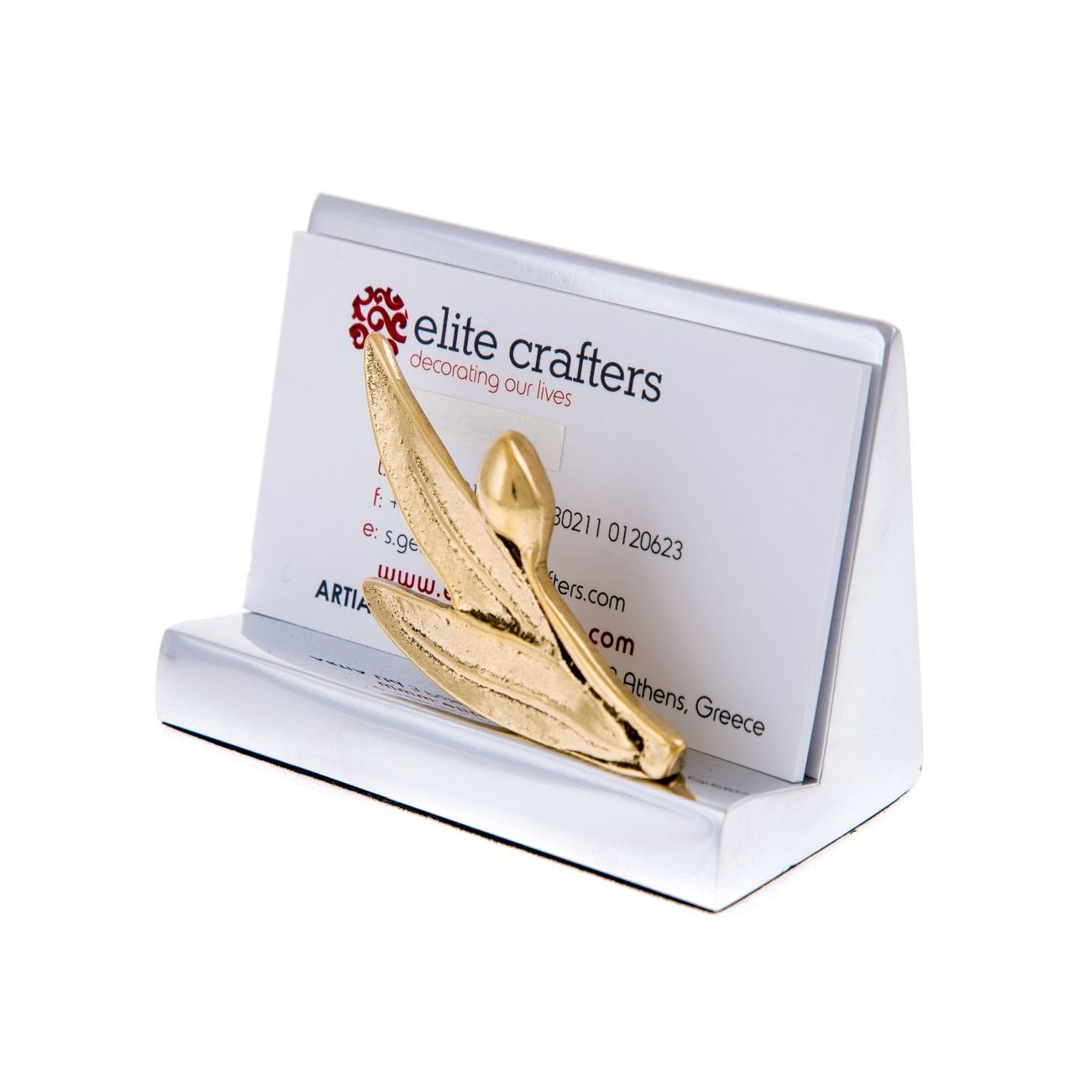 Business Card Holder - Handmade Solid Metal Desk Accessory - Golden ...