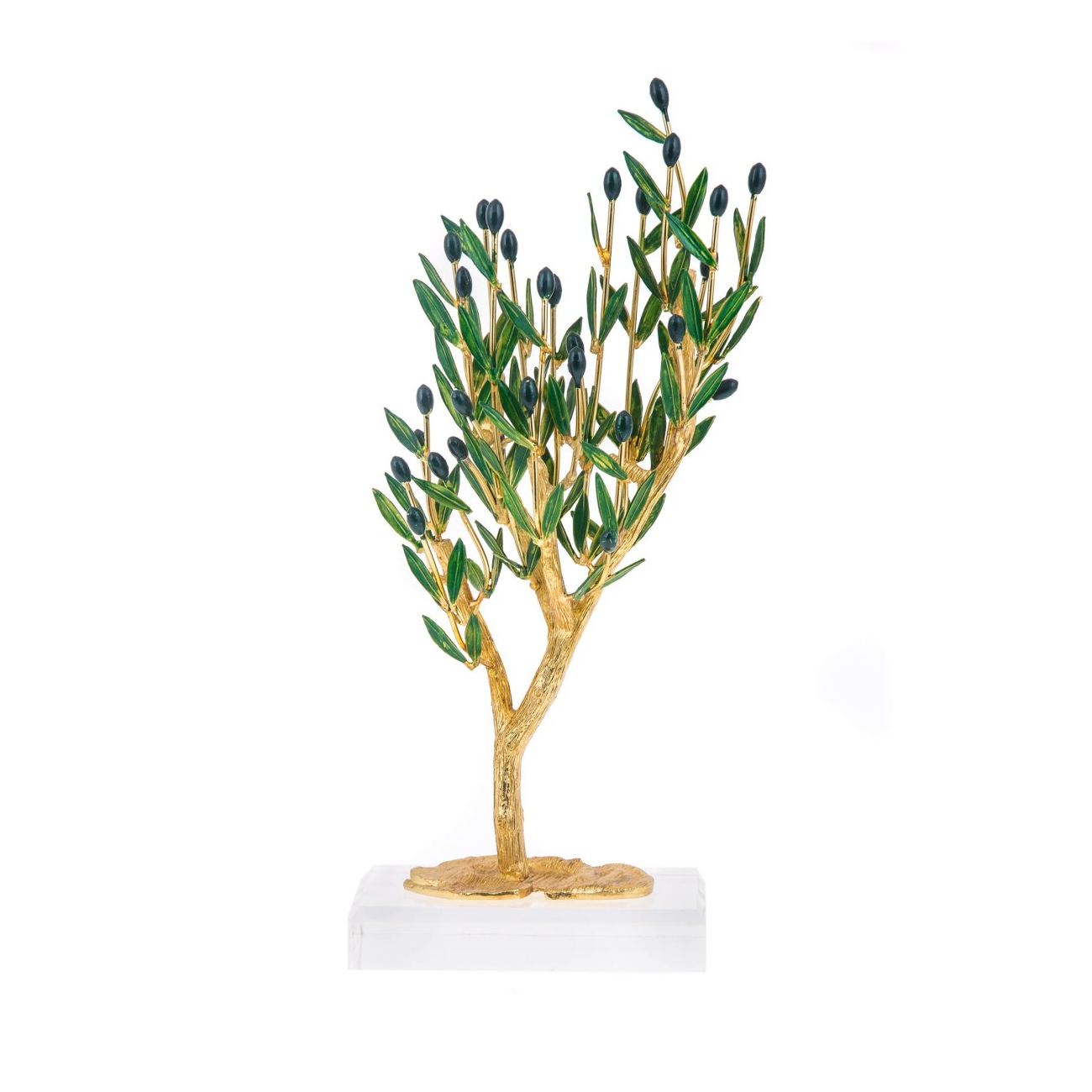 Decorative Olive Tree with Golden Patina, Handmade with Green Leaves ...