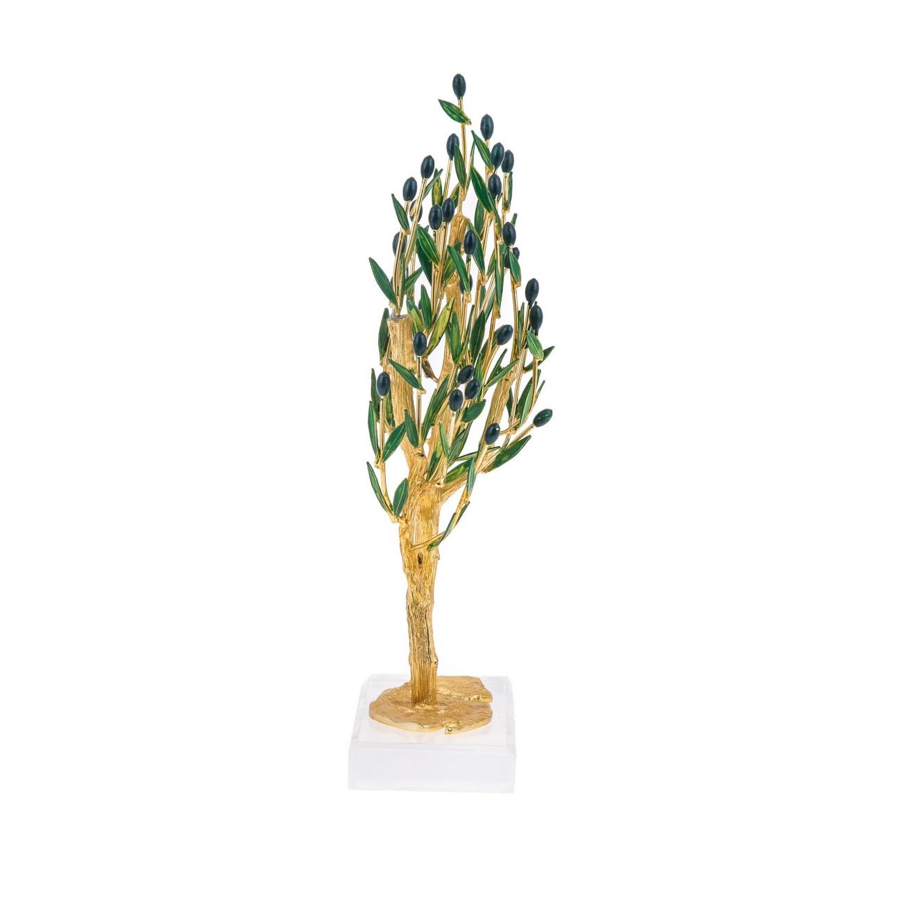 Decorative Olive Tree with Golden Patina, Handmade with Green Leaves ...