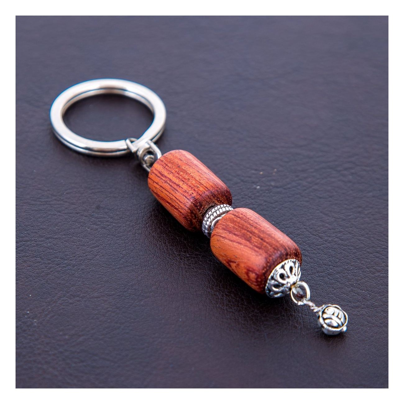 Key Holder Ring, Rosewood Beads & Alpaca Metal Parts