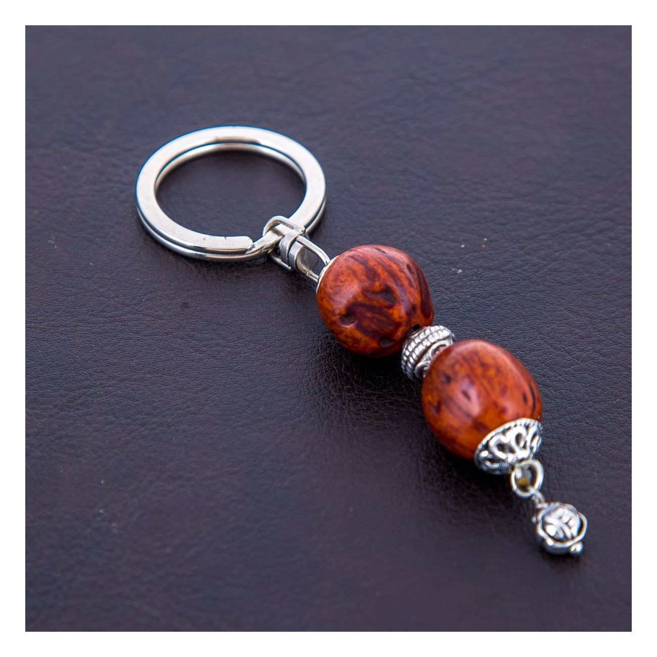 Worry Beads & Key Holder Ring Set of Tan Color Nutmeg Seed Beads