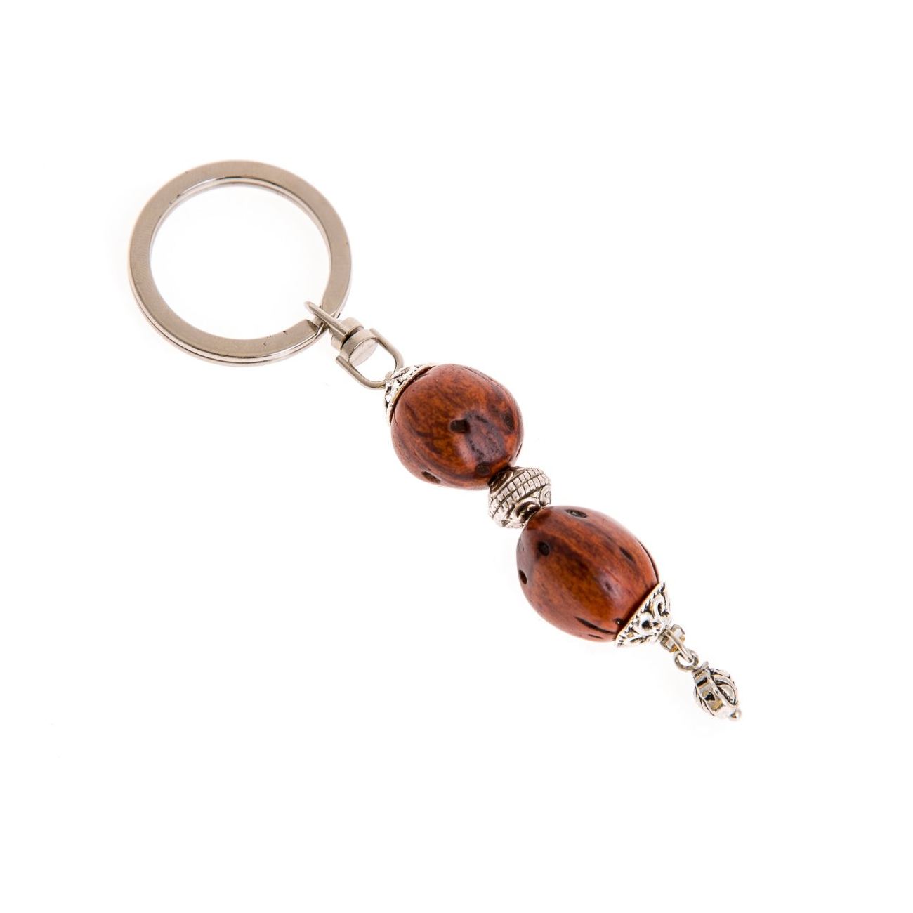 Key Holder Ring, Tan Nutmeg Seed & Alpaca Metal Parts