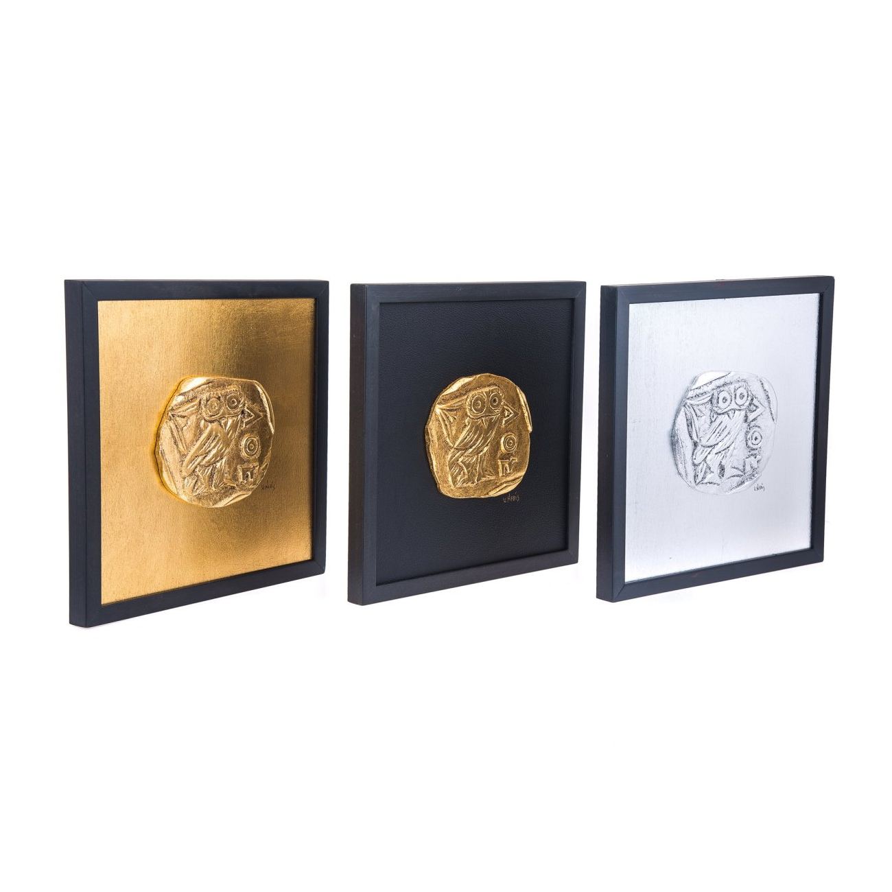 Athenian Owl Coin Design Set of 3 - Handmade Wall or Table Ornaments ...