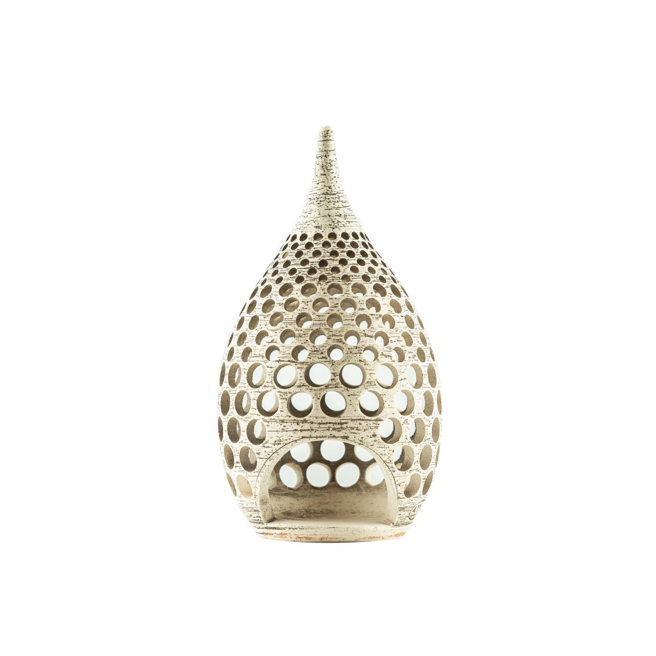 Set of 2 Modern Ceramic Tealight Candle Lanterns, Beige Color, Large ...