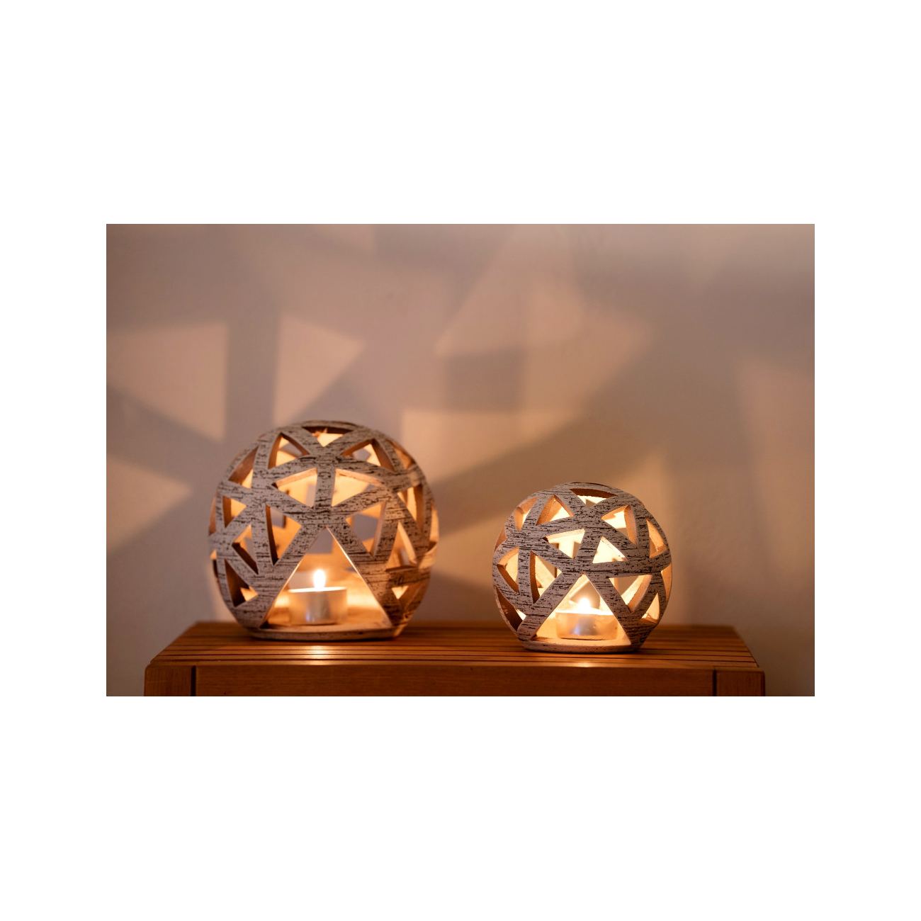 Set of 2 Modern Ceramic Tealight Candle Lanterns, Beige Color, Large ...