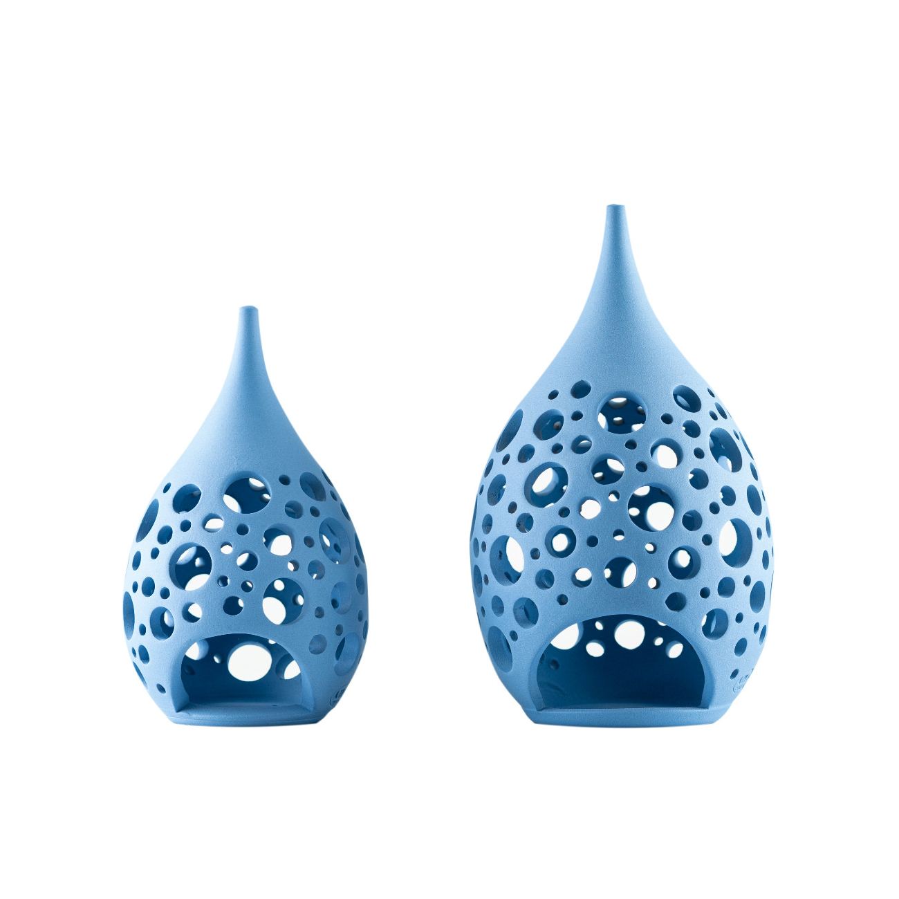 Set of 2 Modern Ceramic Tealight Candle Lanterns, Blue Color, Large ...