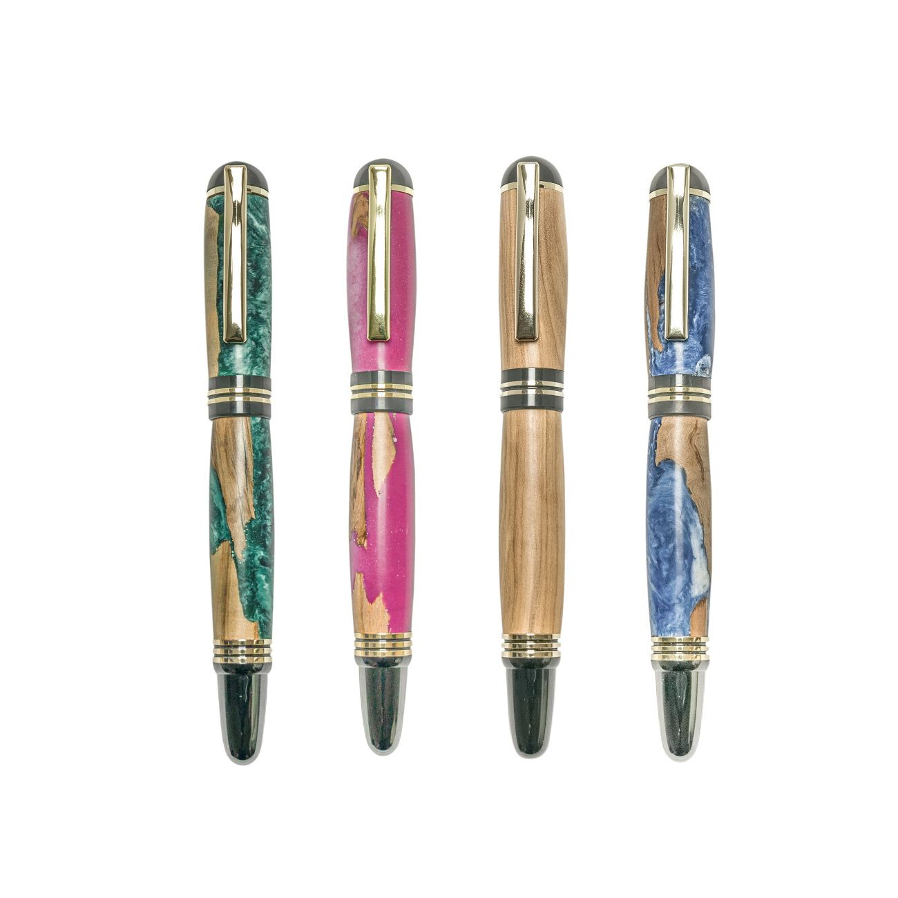 Fountain Pen, Handmade of Olive Wood & Green Color Epoxy Resin, Praxis ...