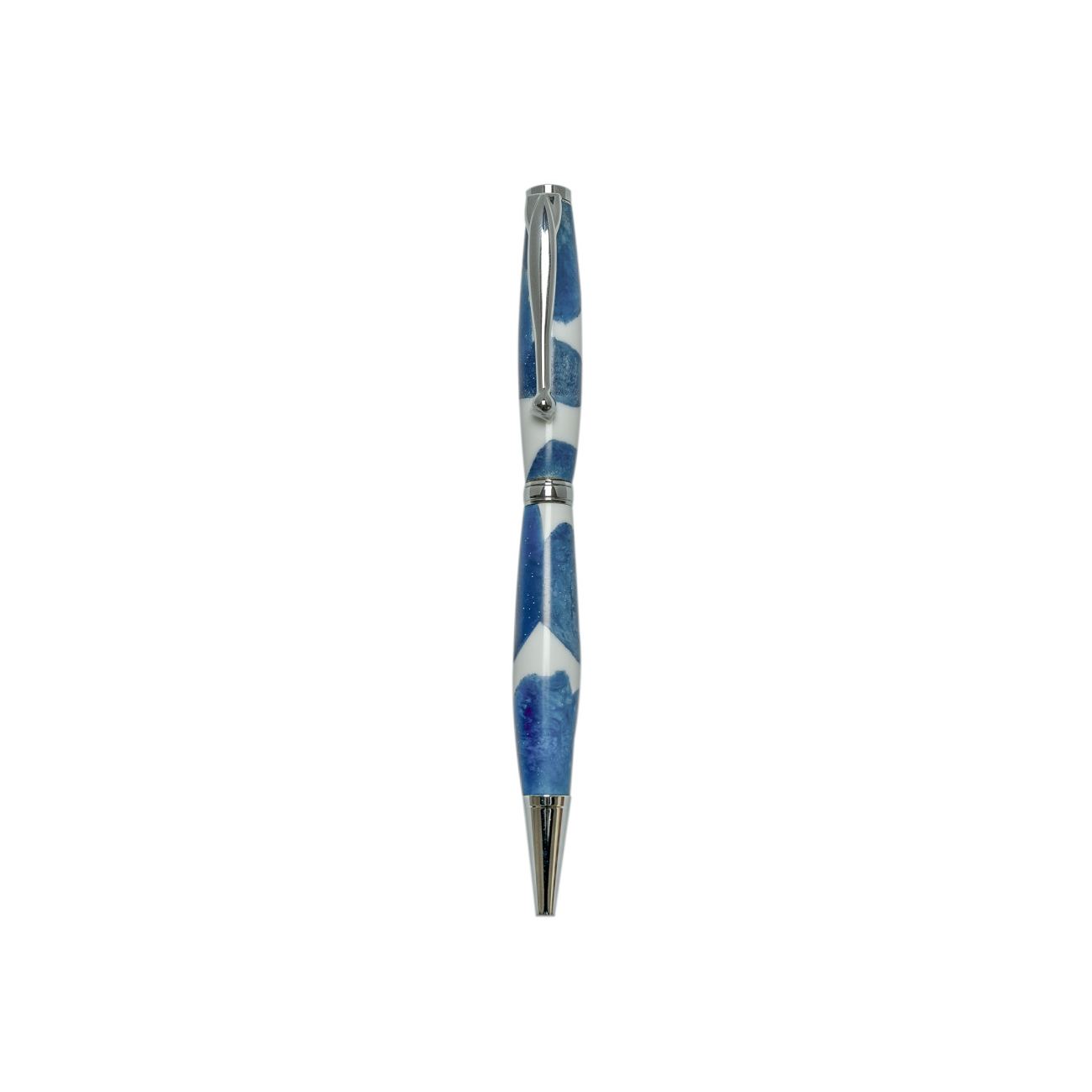 Ballpoint Pen, Handmade of White Corian & Blue Epoxy Resin, Venus Design