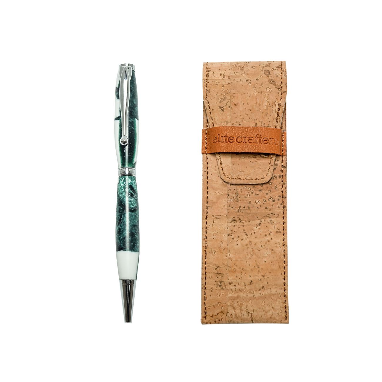 Ballpoint Pen, Handmade of White Corian & Green Epoxy Resin, Venus Design