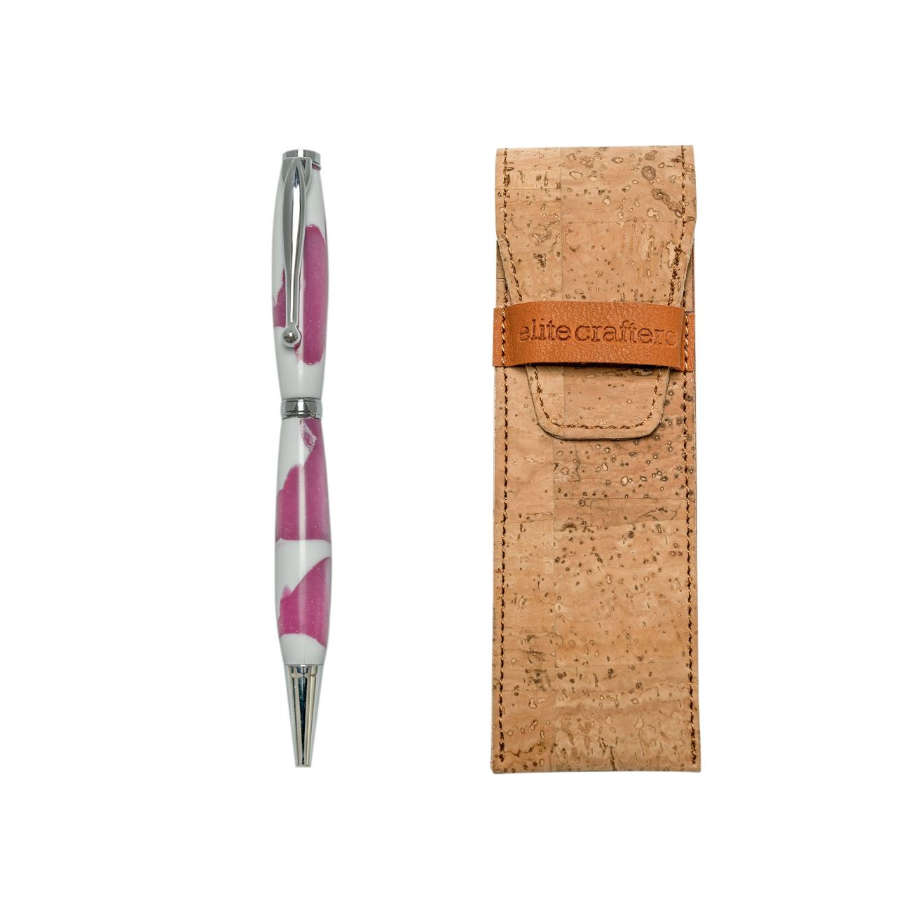 Ballpoint Pen, Handmade of White Corian & Pink Epoxy Resin, Venus Design