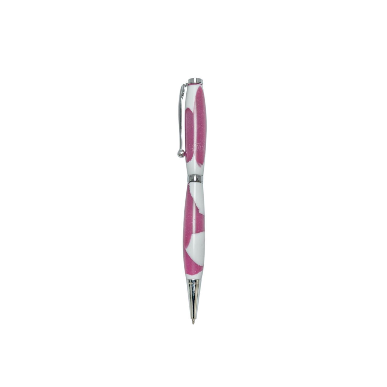 Ballpoint Pen, Handmade of White Corian & Pink Epoxy Resin, Venus Design