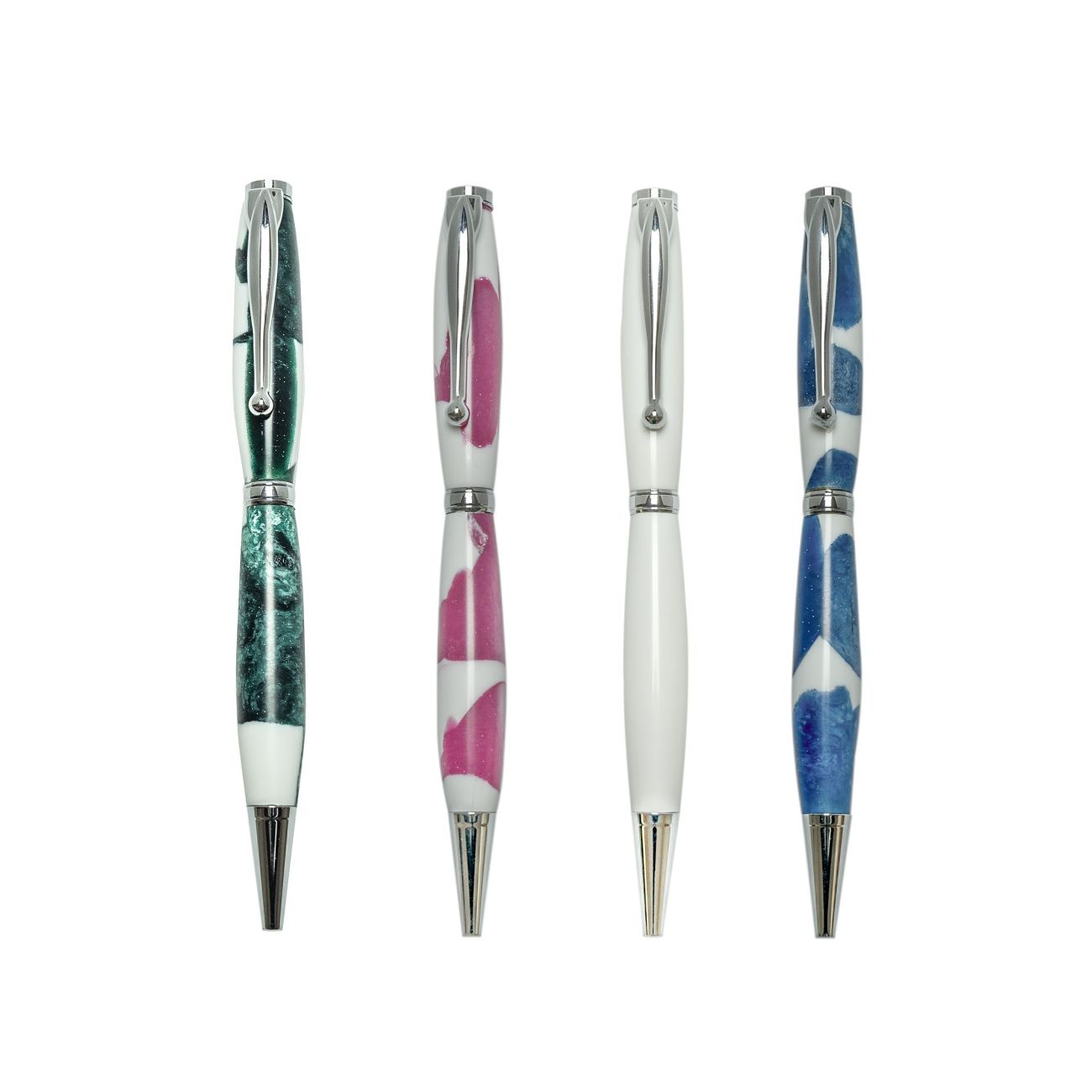 Ballpoint Pen, Handmade of White Corian & Green Epoxy Resin, Venus Design