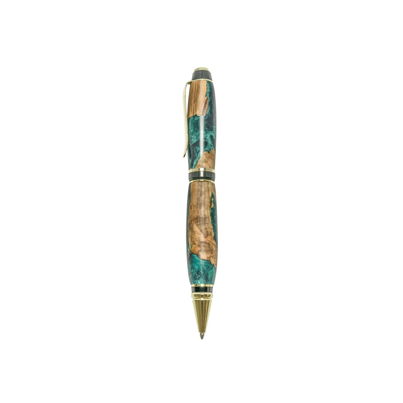 Ballpoint Pen, Handmade of Olive Wood & Green Color Epoxy Resin, Zeus ...