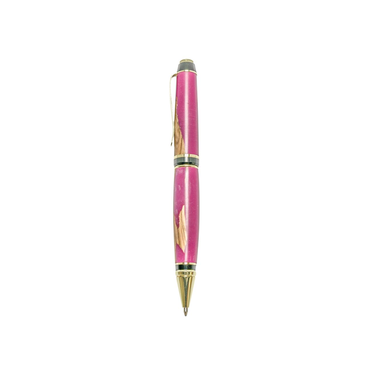 Ballpoint Pen, Handmade of Olive Wood & Pink Color Epoxy Resin, Zeus Design