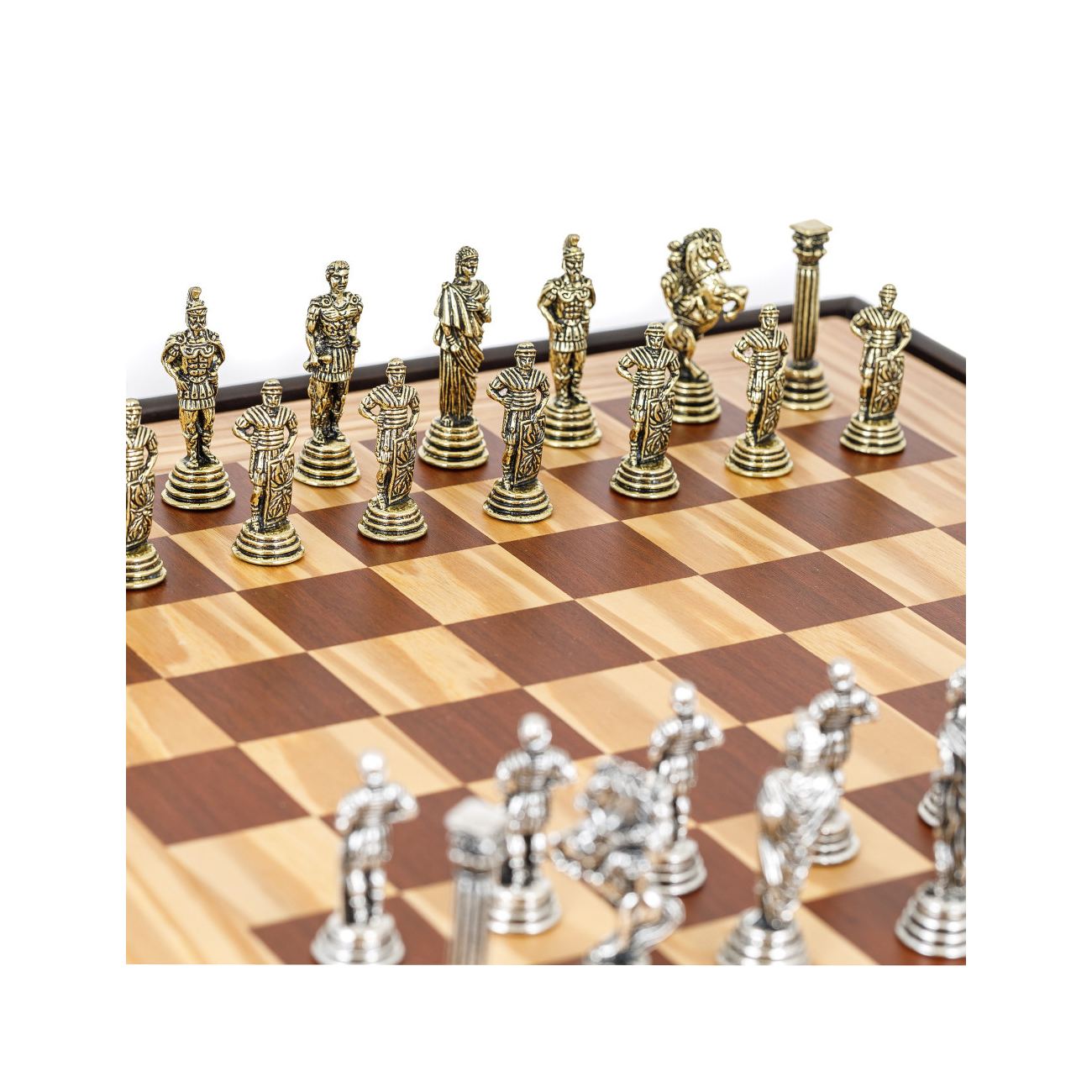 Olive Wood Chess Set in Brown Wooden Box, Metallic Chess Pieces 41 X ...