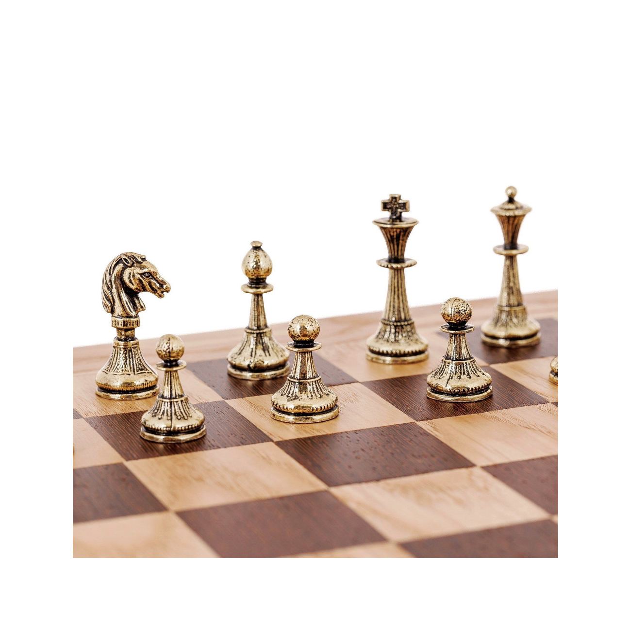 Olive Wood Chess Set, with Black Squares & Metallic Chess Pieces ...