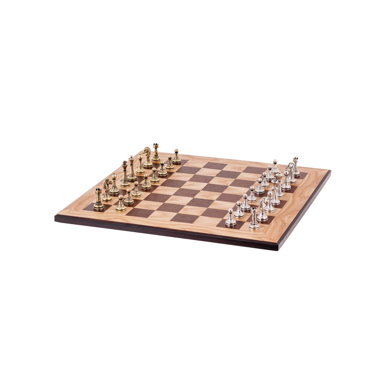 Olive Wood Chess Set, with Black Squares & Metallic Chess Pieces ...