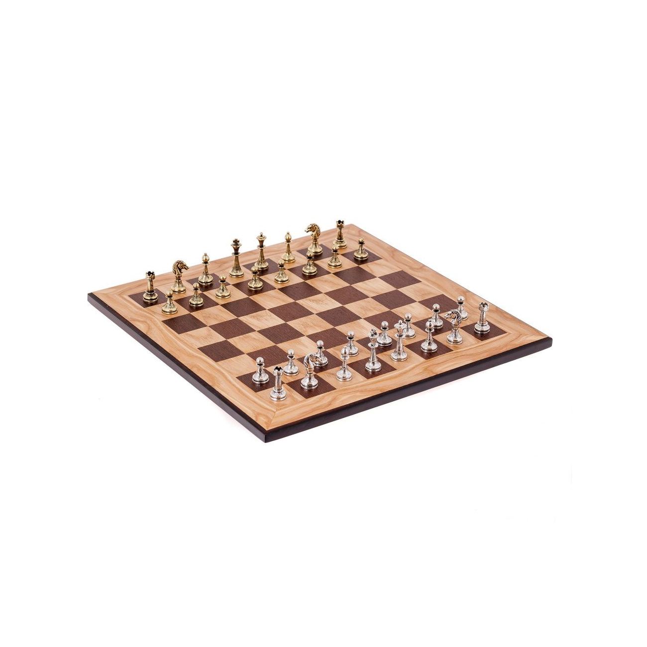 Olive Wood Chess Set, with Black Squares & Metallic Chess Pieces ...