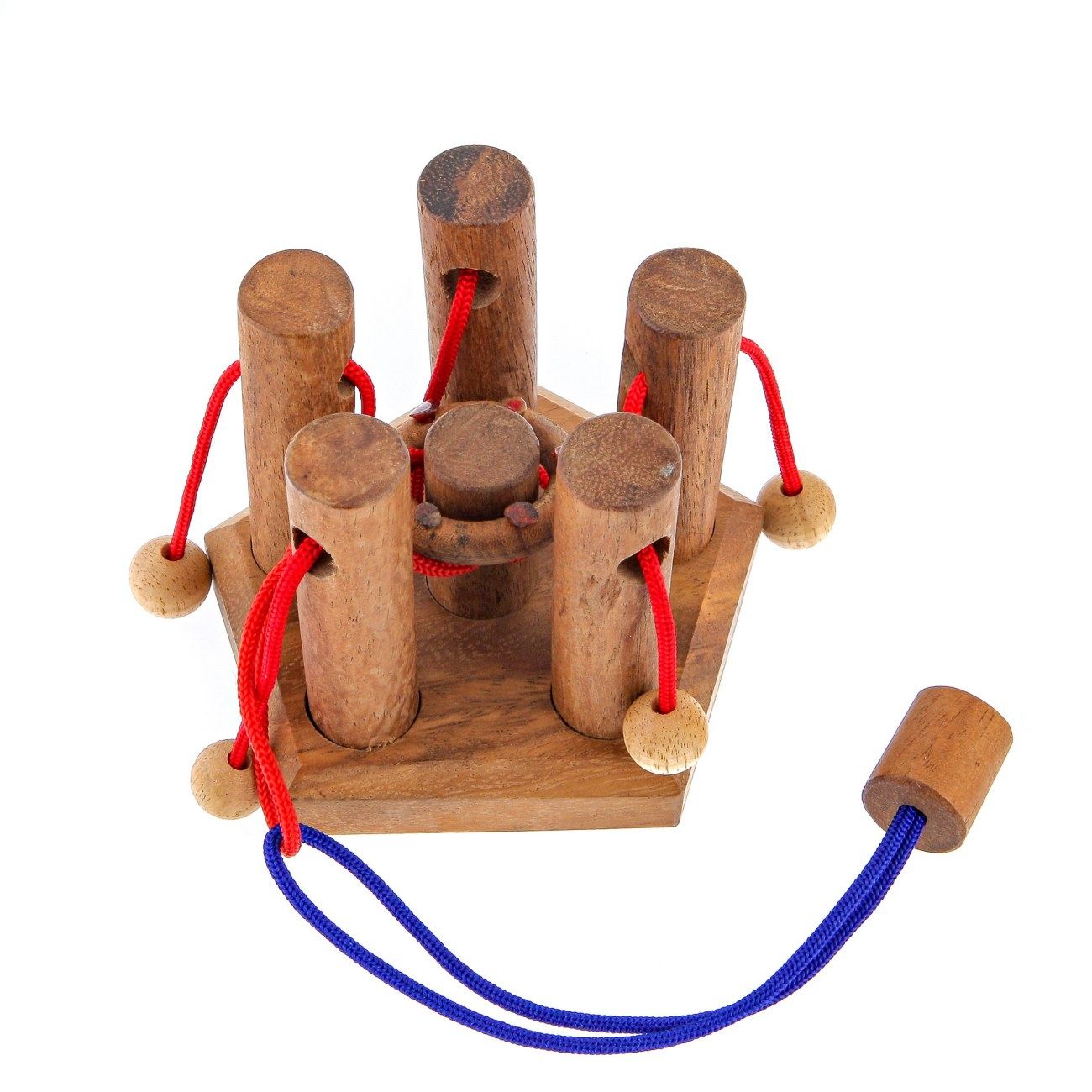 Five Pillars Brain Teaser Game Handmade Wooden Mind Puzzle