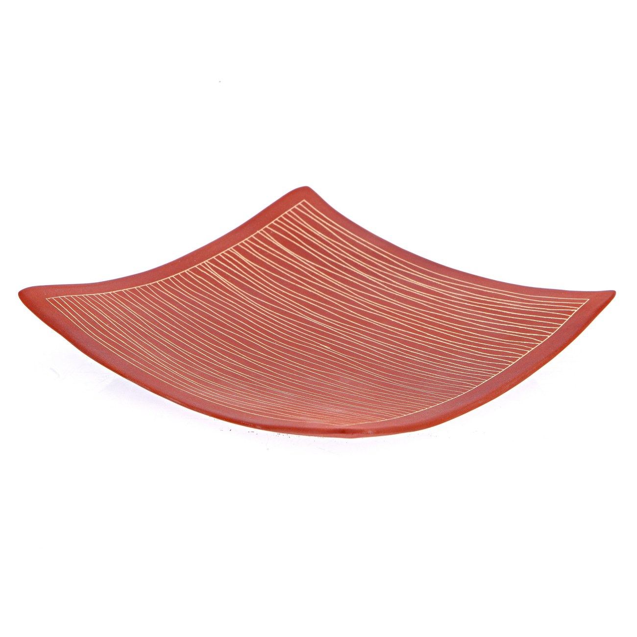 Decorative Platter, Square & Curvy - Handmade Ceramic - Small Red 8.2 ...