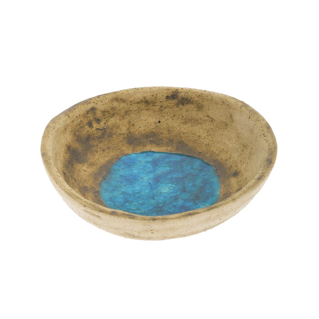 Bowl - Handmade Beige Ceramic & Blue Glass - Casual Style - Small 7" (18cm)