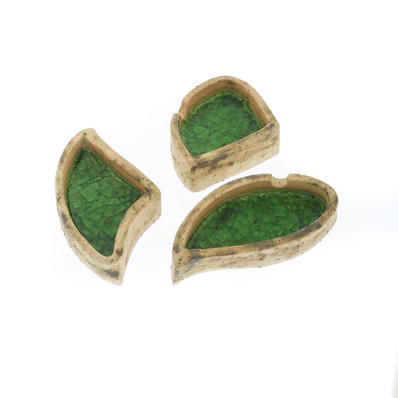 Ashtray - Handmade Beige Ceramic & Green Glass - 3 Sections