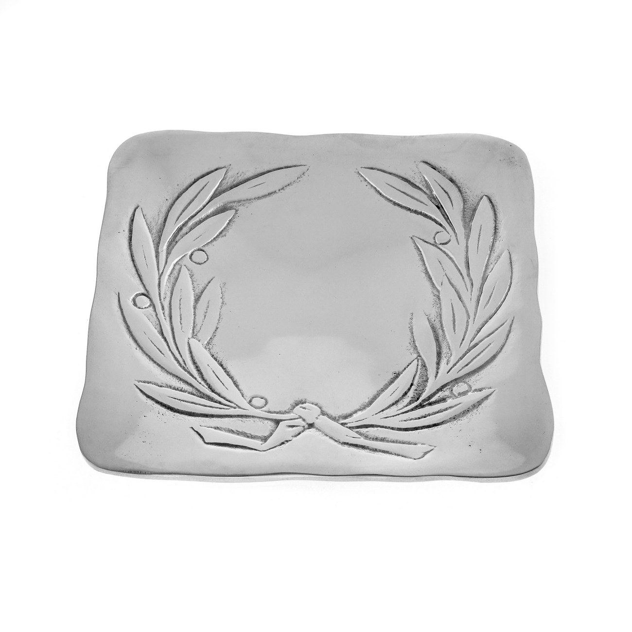 Decorative Metal Plate, Engraved Olive Wreath Design, Handmade, Silver ...