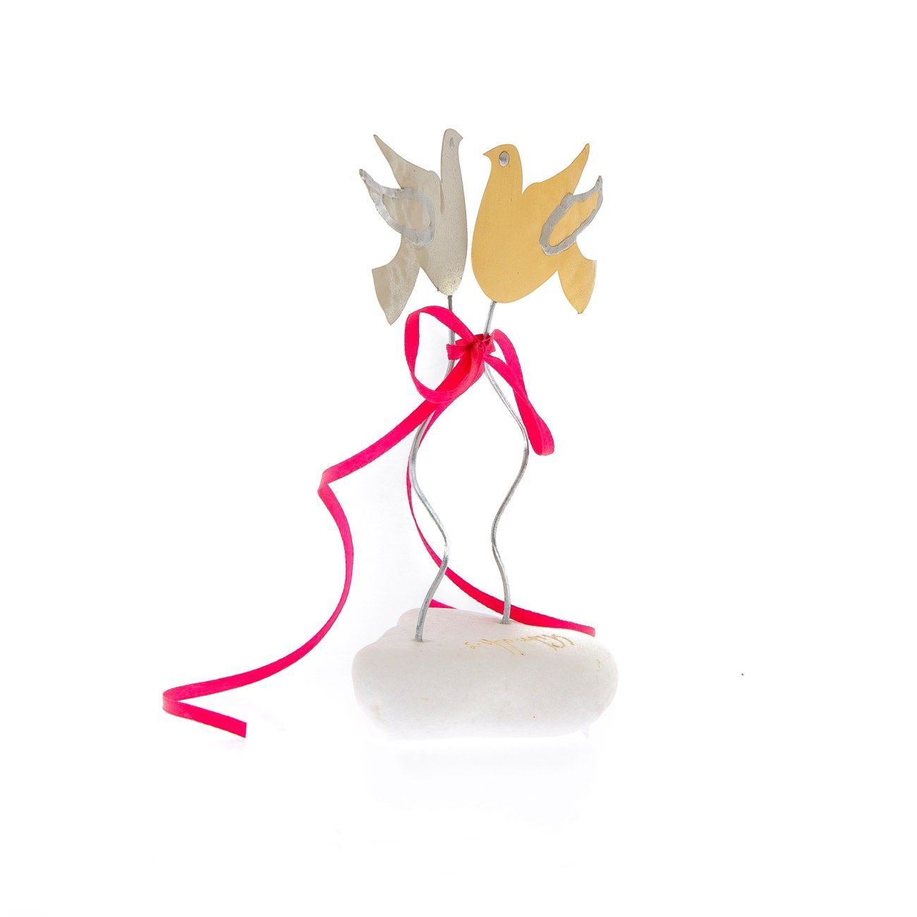 2 Birds - Handmade Modern Metal Table Ornament - Gold, Silver