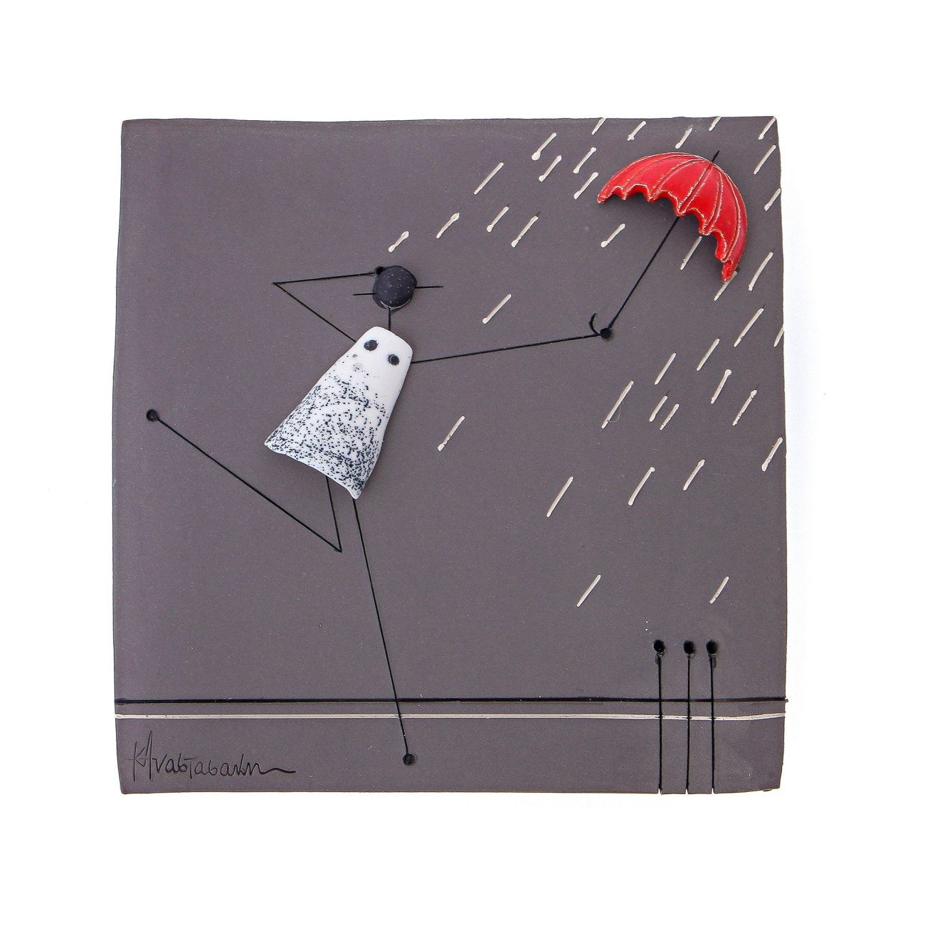 Modern Wall Art Decor Plaque - Girl in Rain, Handmade 3D Ceramic Tile ...