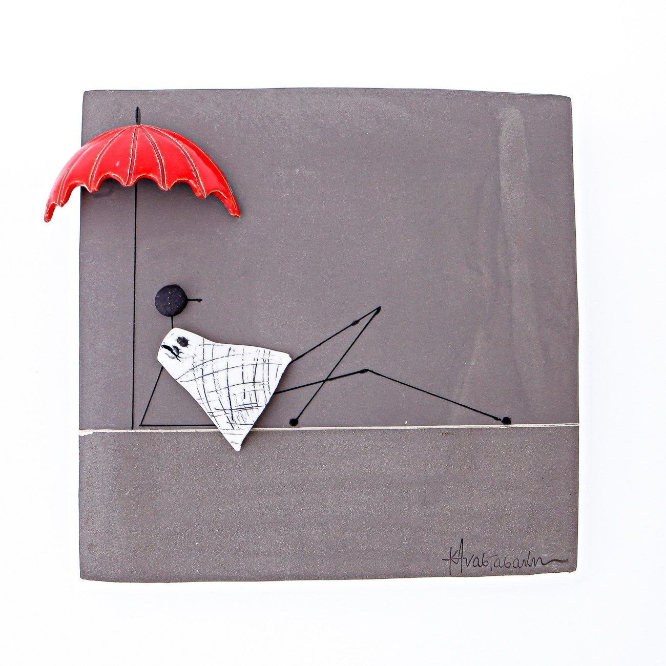 Modern Wall Art Decor Plaque - Girl with Umbrella, Handmade 3D Ceramic ...