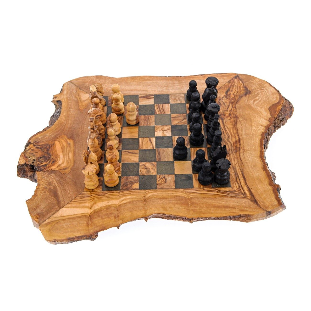 Olive Wood, Chess Set - Handmade, Rustic Style, Medium 15.7''x15.7" (40 ...