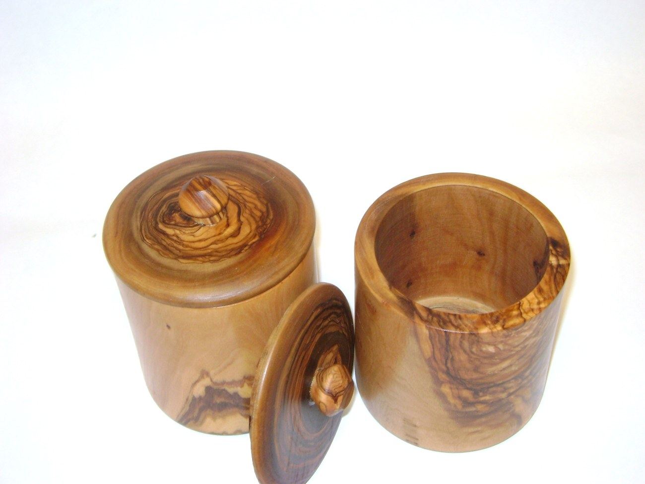 Olive Wood Coffee & Sugar Containers Set of 2 - Handmade Set of Tall Jars