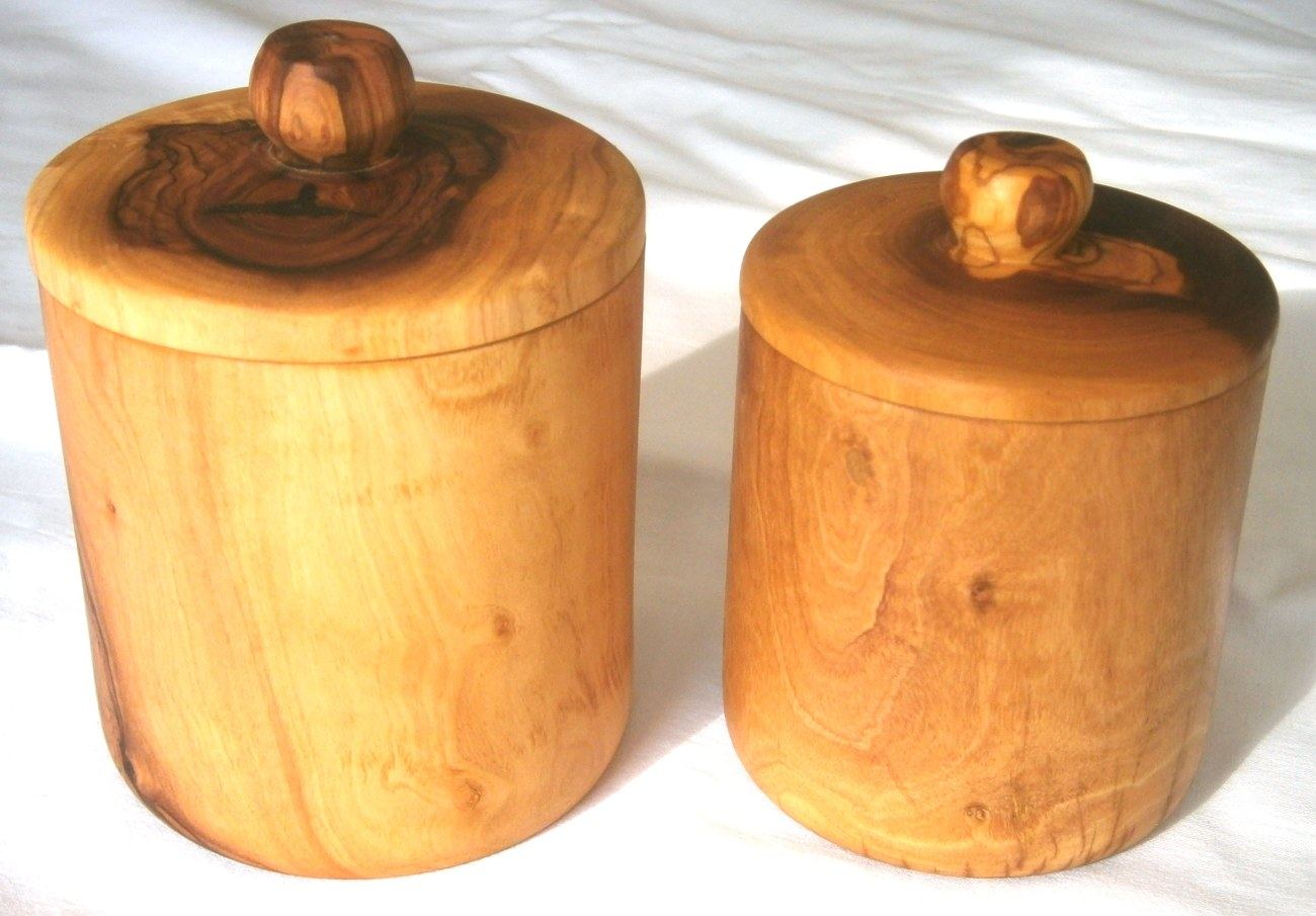 Olive Wood Coffee & Sugar Containers Set of 2 - Handmade Set, Tall & Short