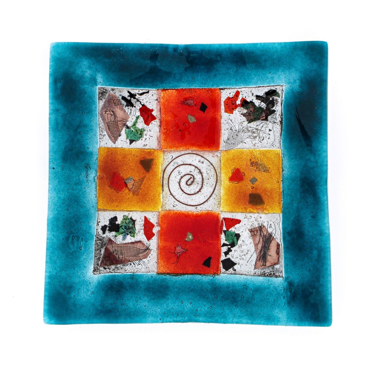 Decorative Square Platter, Handmade Fused Glass Centerpiece, Aqua Blue ...