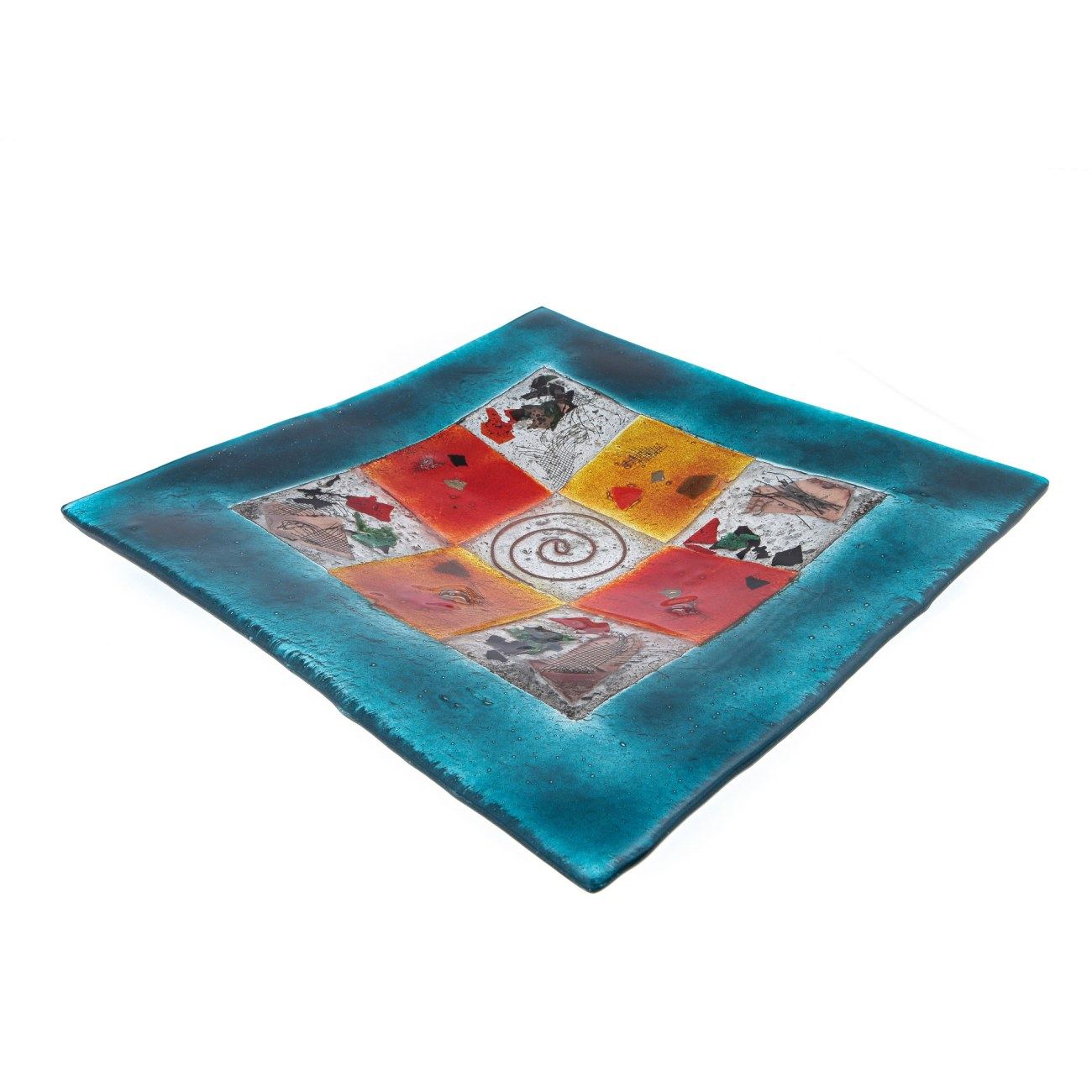 Decorative Square Platter, Handmade Fused Glass Centerpiece, Aqua Blue ...